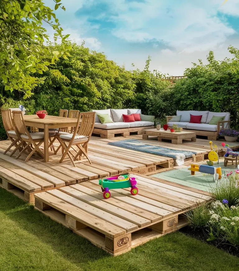 20 Budget-Friendly DIY Pallet Patio Deck Ideas That Look Like a Million ...