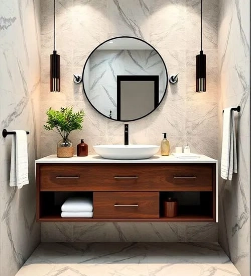 35 Unique Floating Vanity Ideas With Mirror For Small Bathrooms (Sleek ...